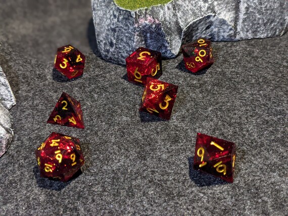 Translucent Dark Red Sharp Edge DND Dice Set - Etsy