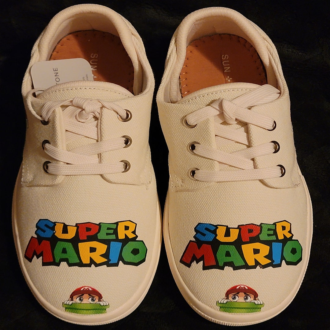 Custom Super Mario Sneakers, Size 7.5 M. Color is Archieef Cream. Brand ...