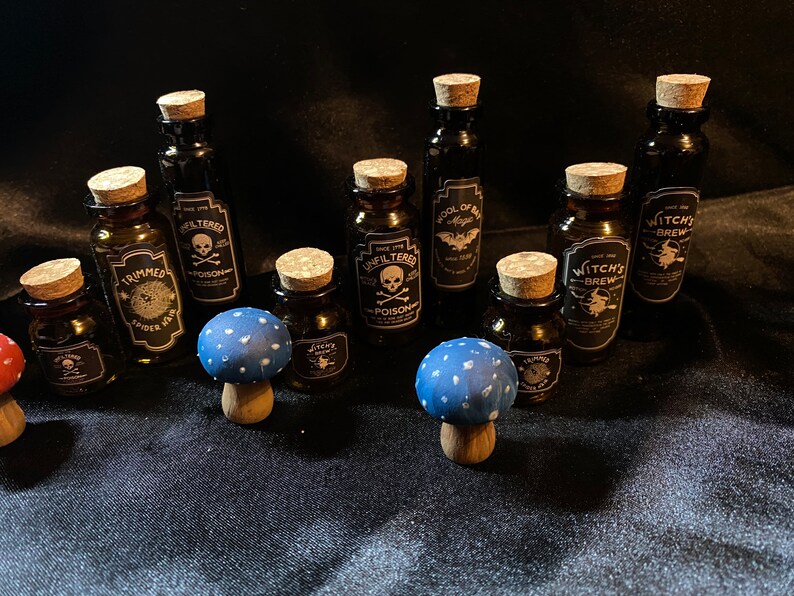 Miniature Potion Bottle Sets With Labels and Mushroom Decor - Etsy
