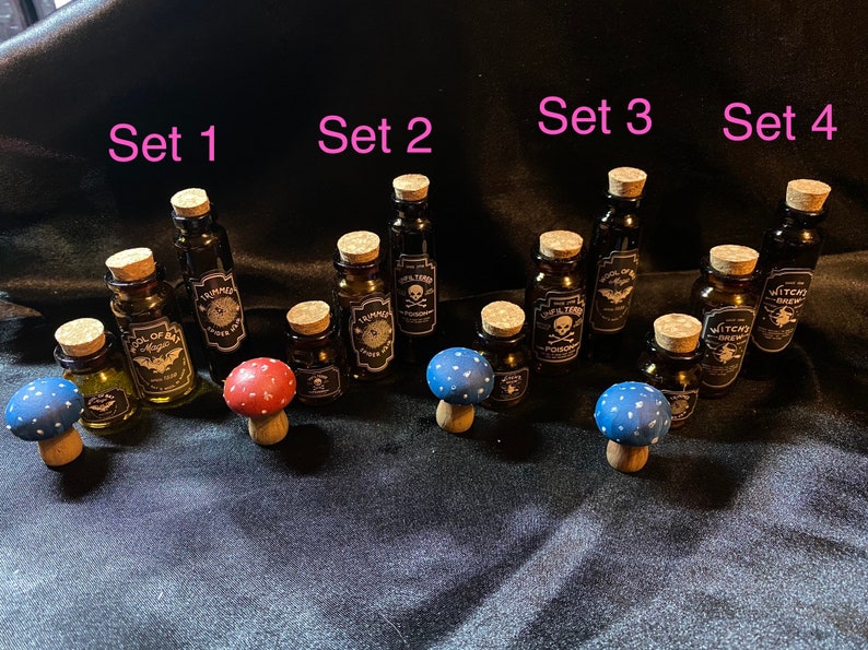 Miniature Potion Bottle Sets With Labels and Mushroom Decor - Etsy
