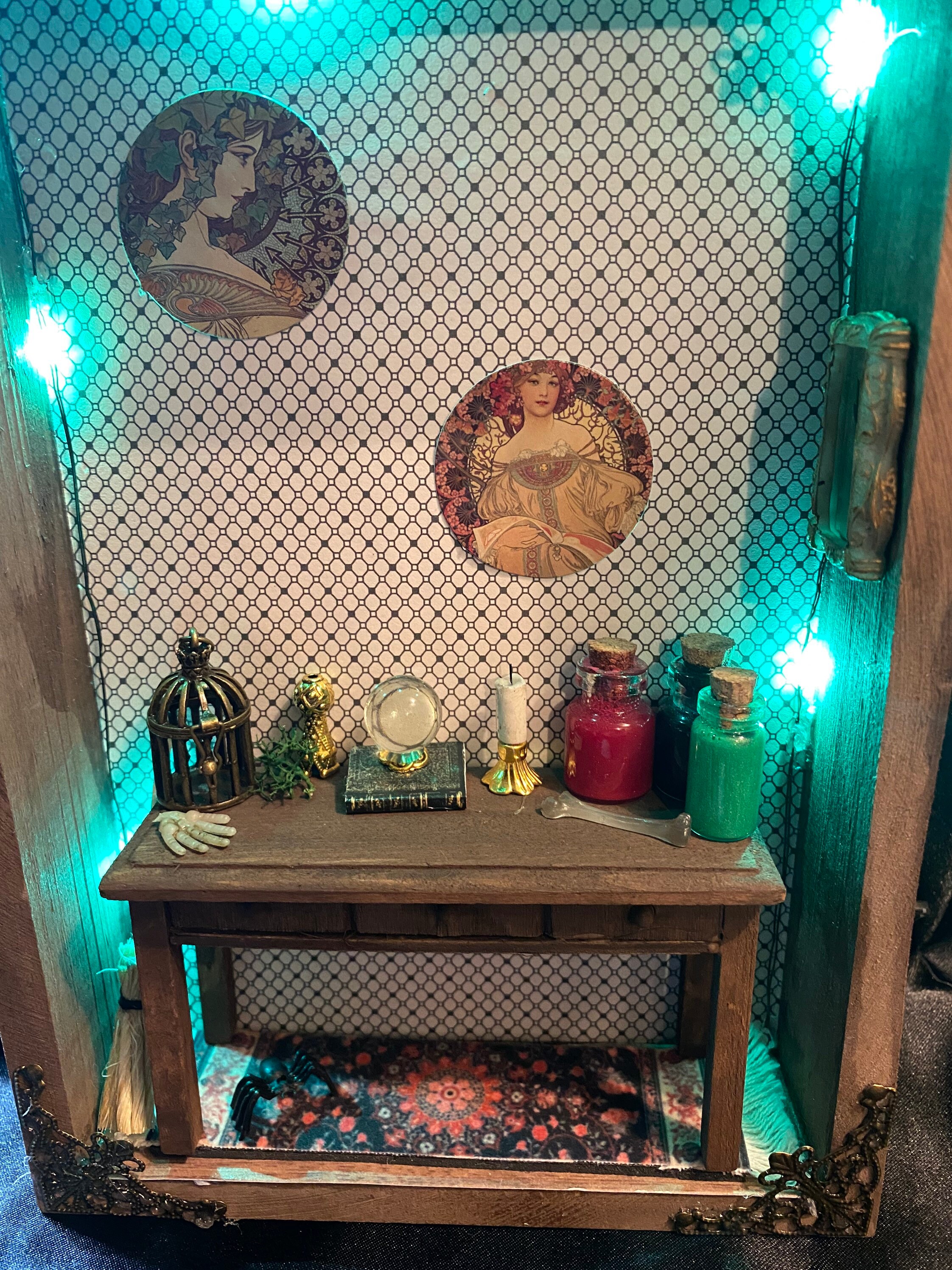 Miniature Light-up Witch Scene: One-of-a-kind Halloween Decor - Etsy