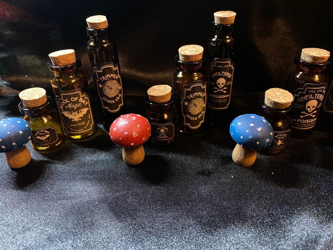 Miniature Potion Bottle Sets With Labels and Mushroom Decor Perfect for ...