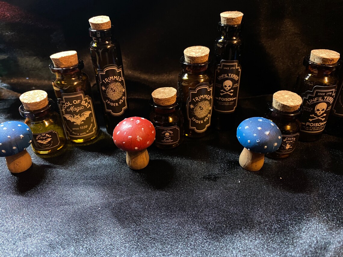 Miniature Potion Bottle Sets With Labels and Mushroom Decor - Etsy