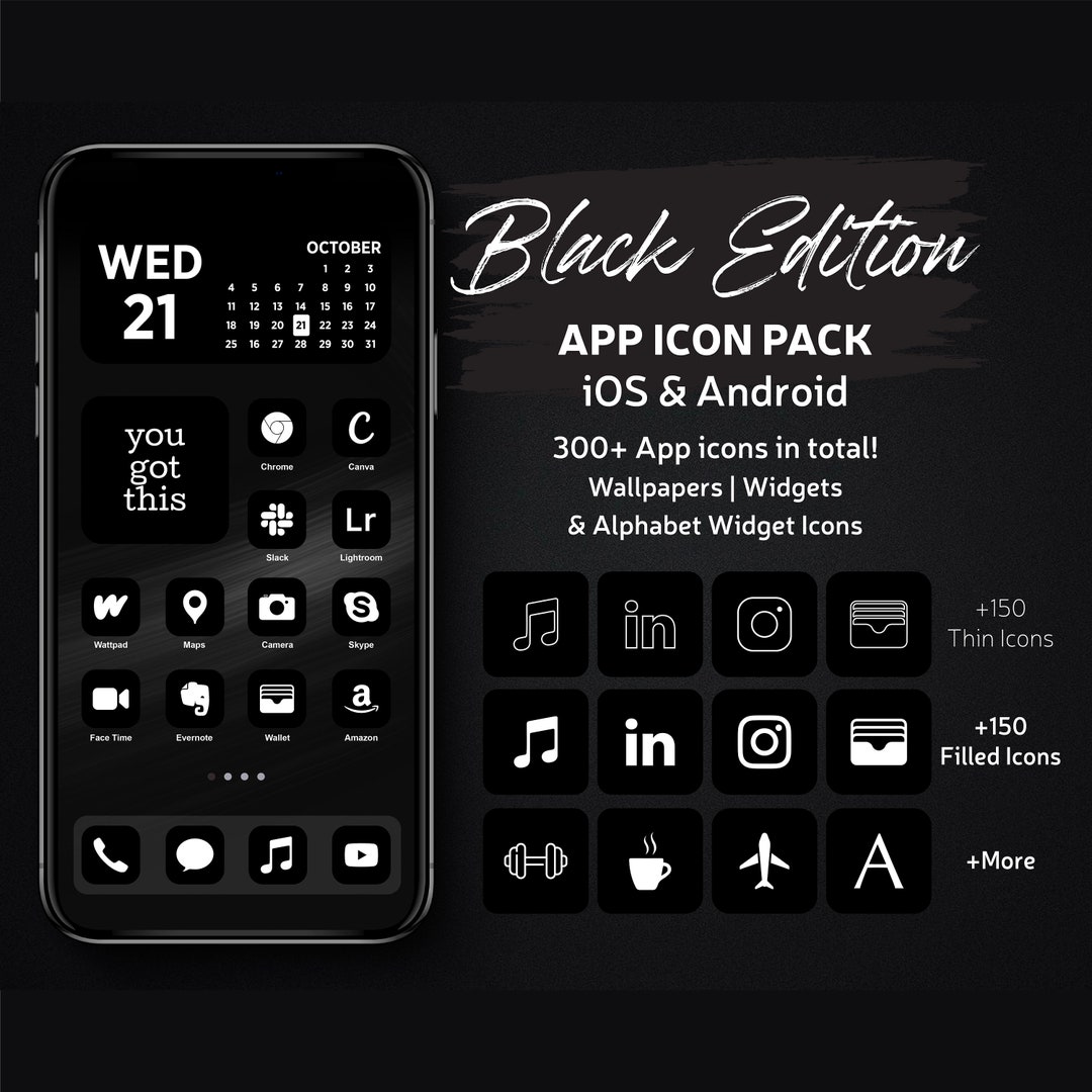 Black Edition App Icons Pack for iPhone Ios, Minimal Black App Icon ... Black Edition App Icons Pack for iPhone Ios, Minimal Black App Icon ...