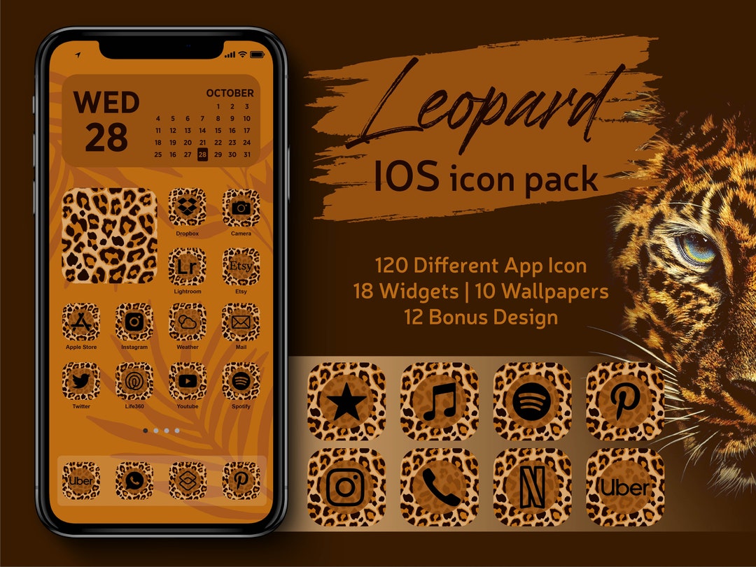 Leopard App Icons Bundle, iPhone IOS App Icon Theme Pack, Black & Brown ...