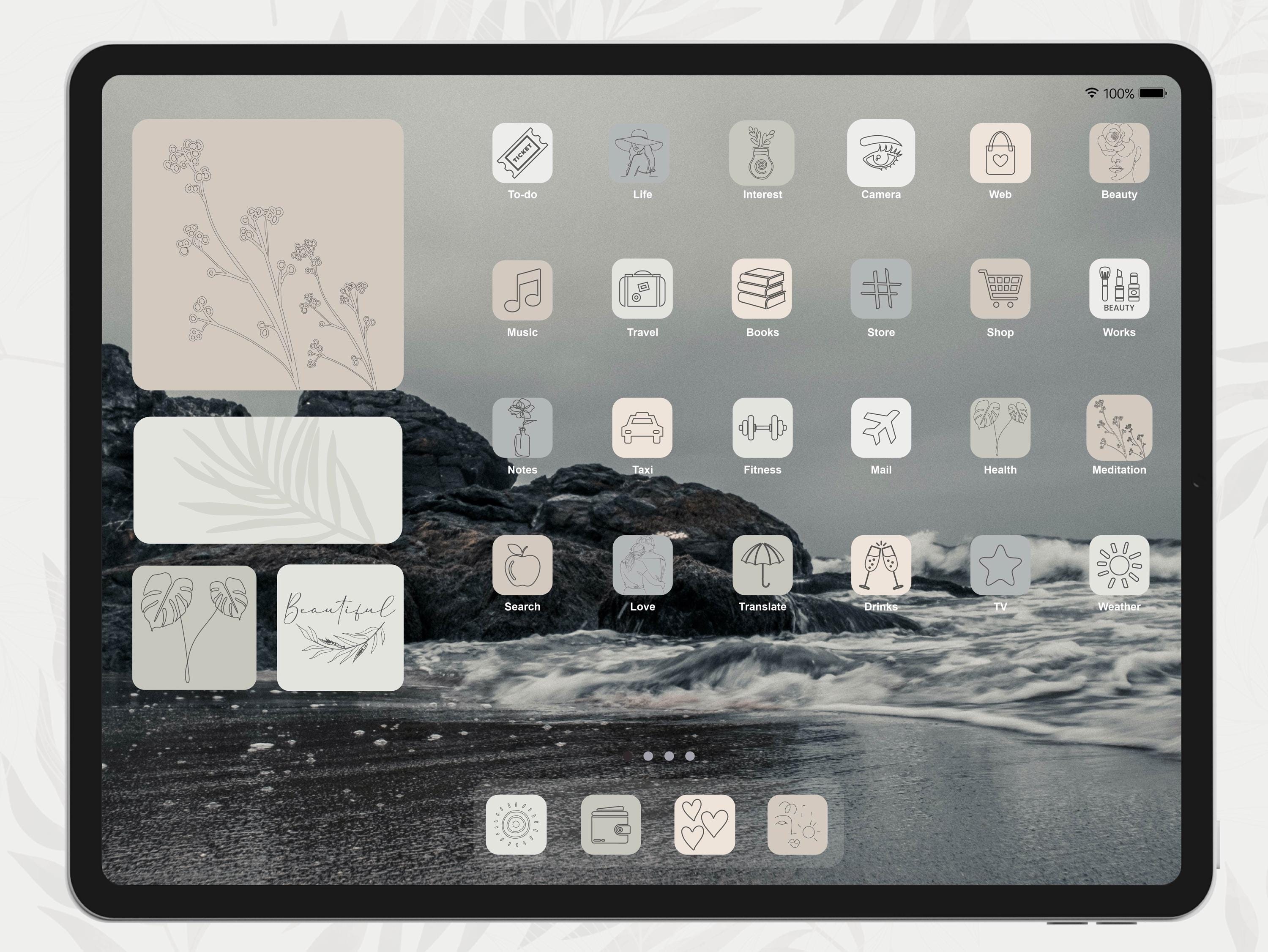 Minimal Boho App Icon Bundle, Pastel Phone Wallpapers Widget, Neutral ...