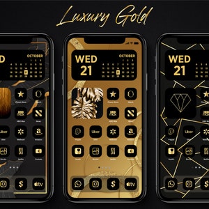 Luxury Gold Black Icon Pack for iPhone IOS 16, Ios 15 Black Aesthetic ...