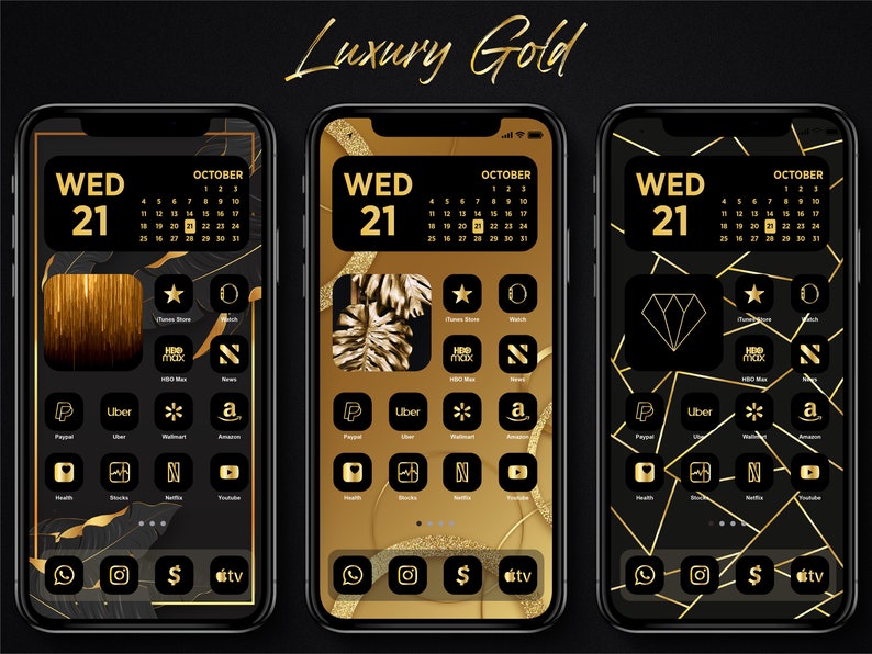 Luxury Gold Black Icon Pack for Iphone IOS 14 Black Aesthetic | Etsy India