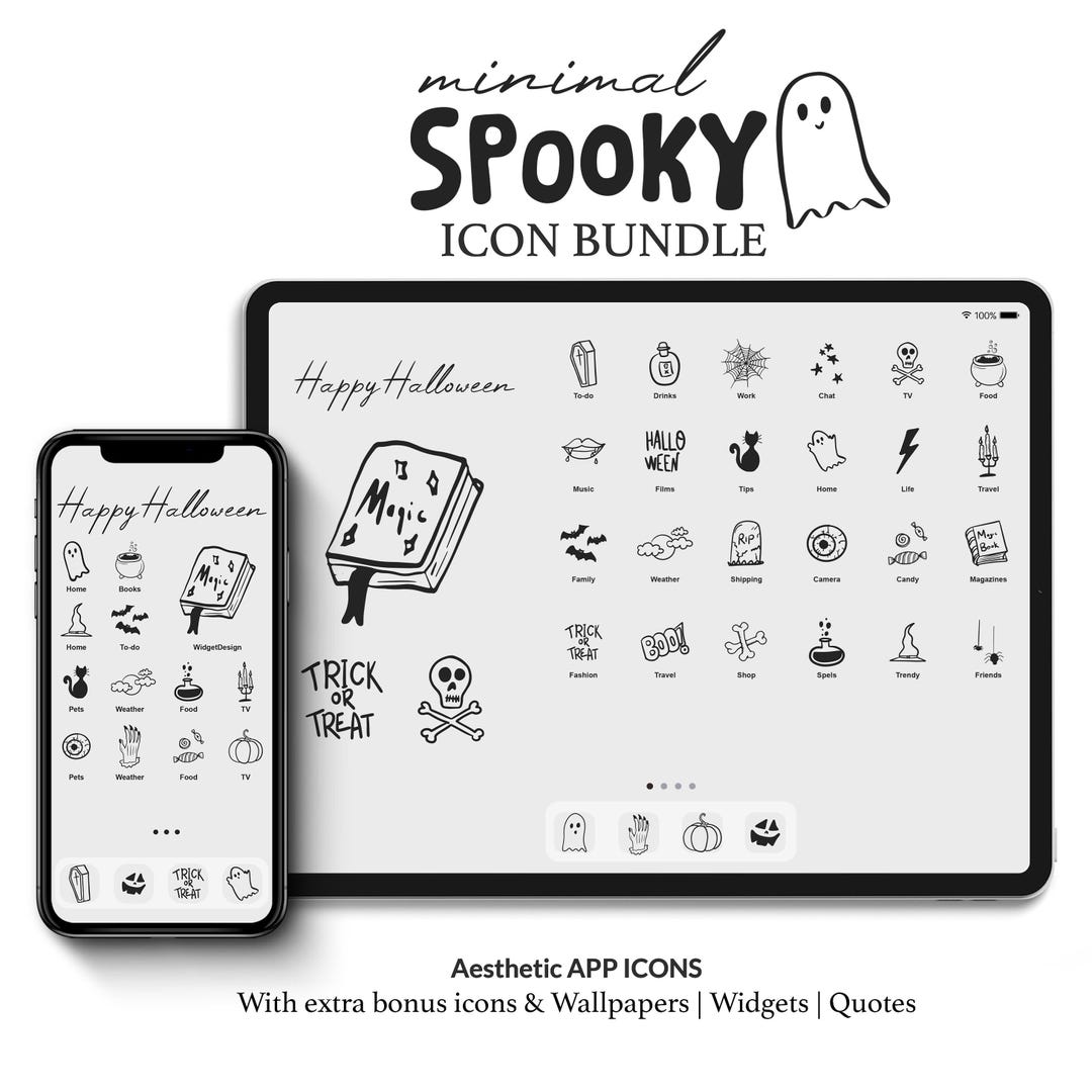 Minimal Spooky Halloween Theme Phone Tablet App Icon Bundle, Ghost ...