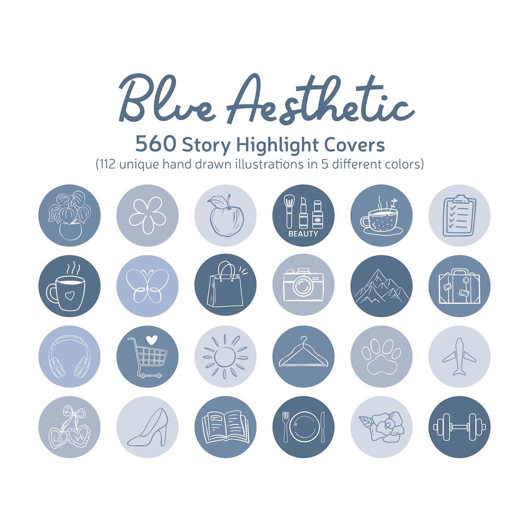 Blue Aesthetic Highlight Covers, Dusty Blue Story Icons, Hand Drawn ...