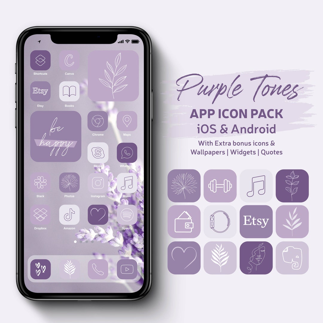 Purple Tones App Icons Theme for Phone, Custom Ios Icons Pack, Purple ...