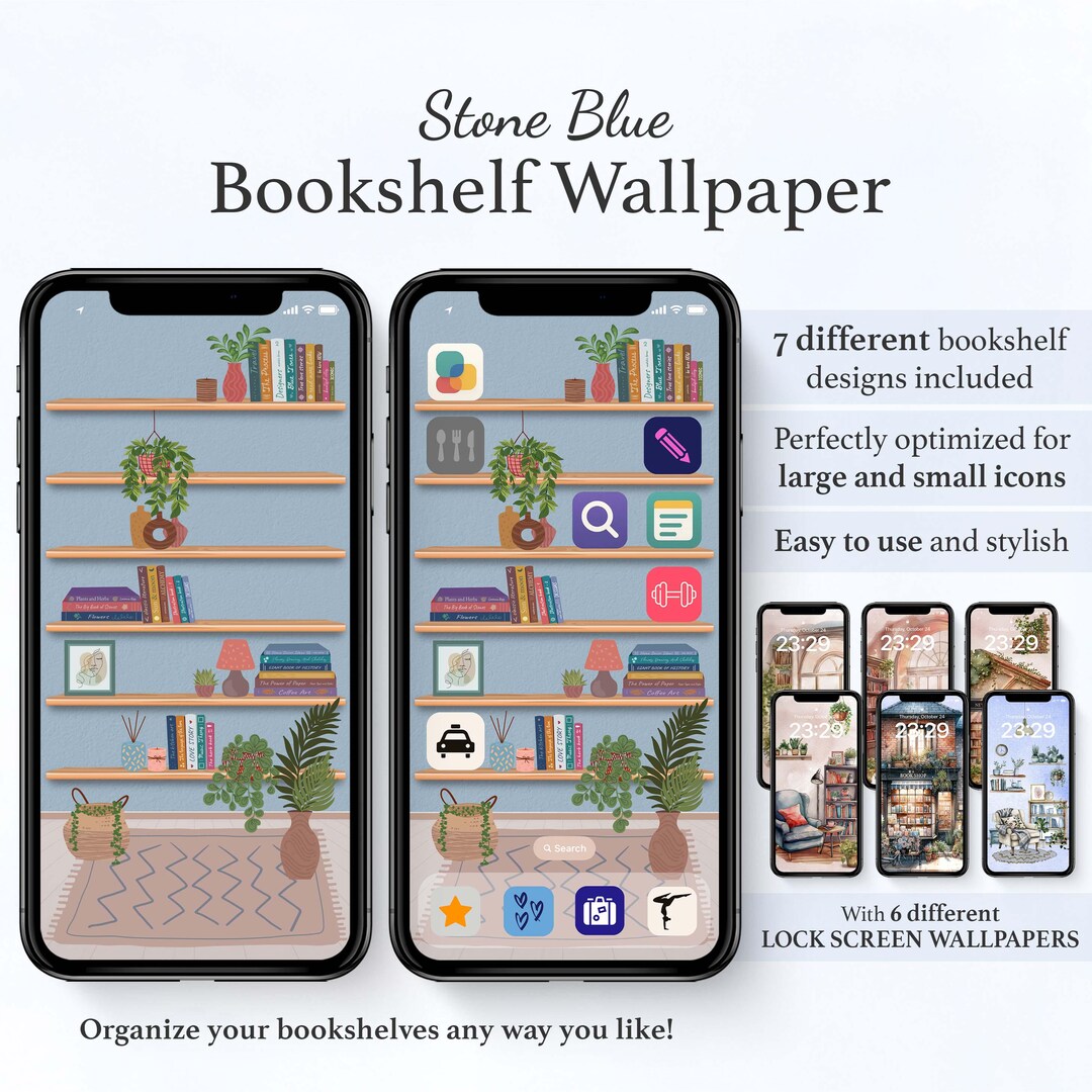 Blue Bookshelf Wallpapers for Phone Homescreen | Cozy Aesthetic ...