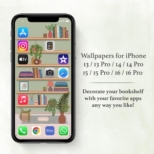 IPhone Bookshelf Green Wallpapers for Ios 18 Homescreen, Cozy Lock ...