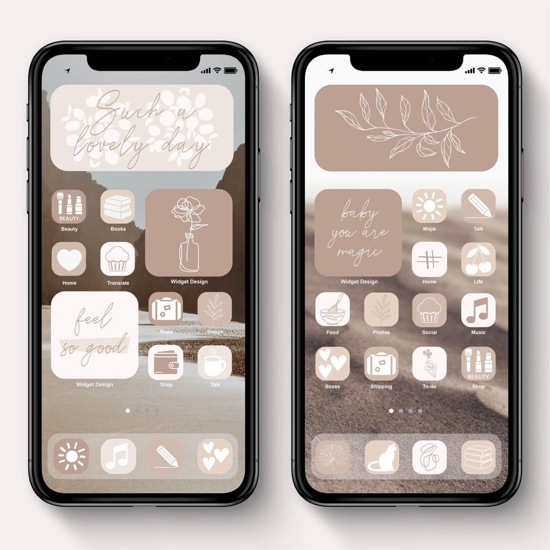 Beige Aesthetic App Icon Pack, Neutral Boho Earth Tone Home Screen ...