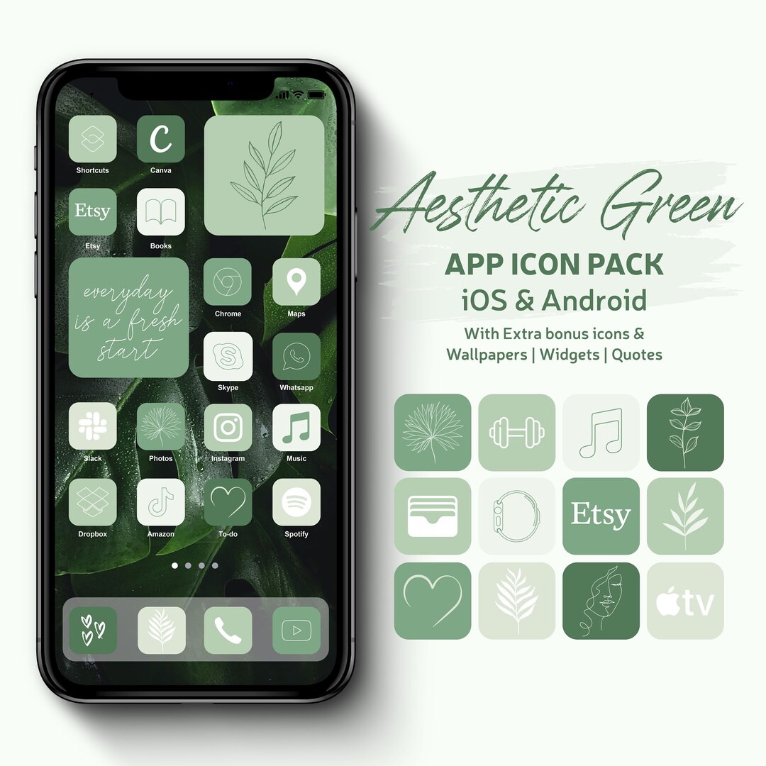 Green Aesthetic App Icon Pack Sage Green Ios App Icons Forest Green ...