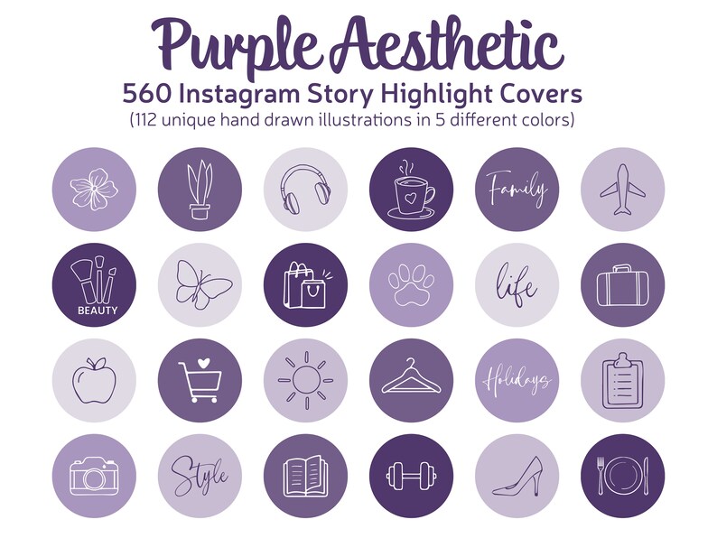 Purple Aesthetic Instagram Highlight Set Lilac Lifestyle - Etsy