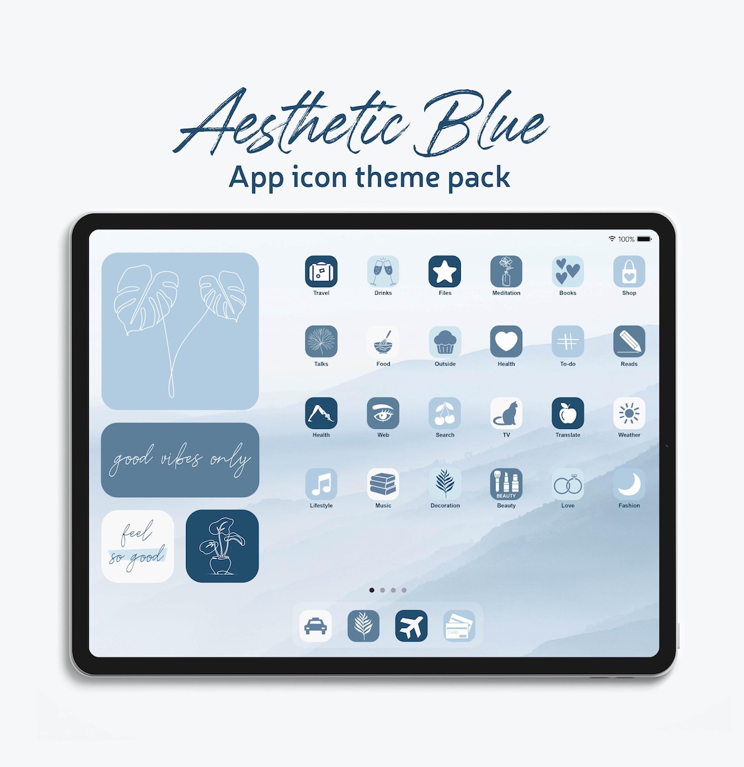 Aesthetic Blue App Icon Pack; Wallpapers Widgets With White Icons ...