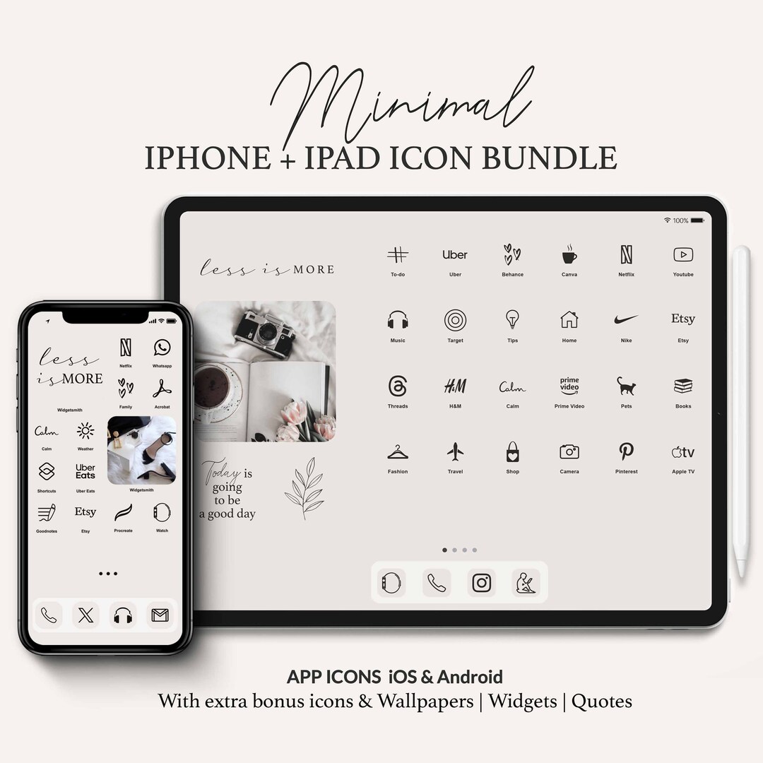 IPhone & iPad App Icon Pack Minimal Aesthetic Theme | Neutral Icons and Widgets | Streamlined ...