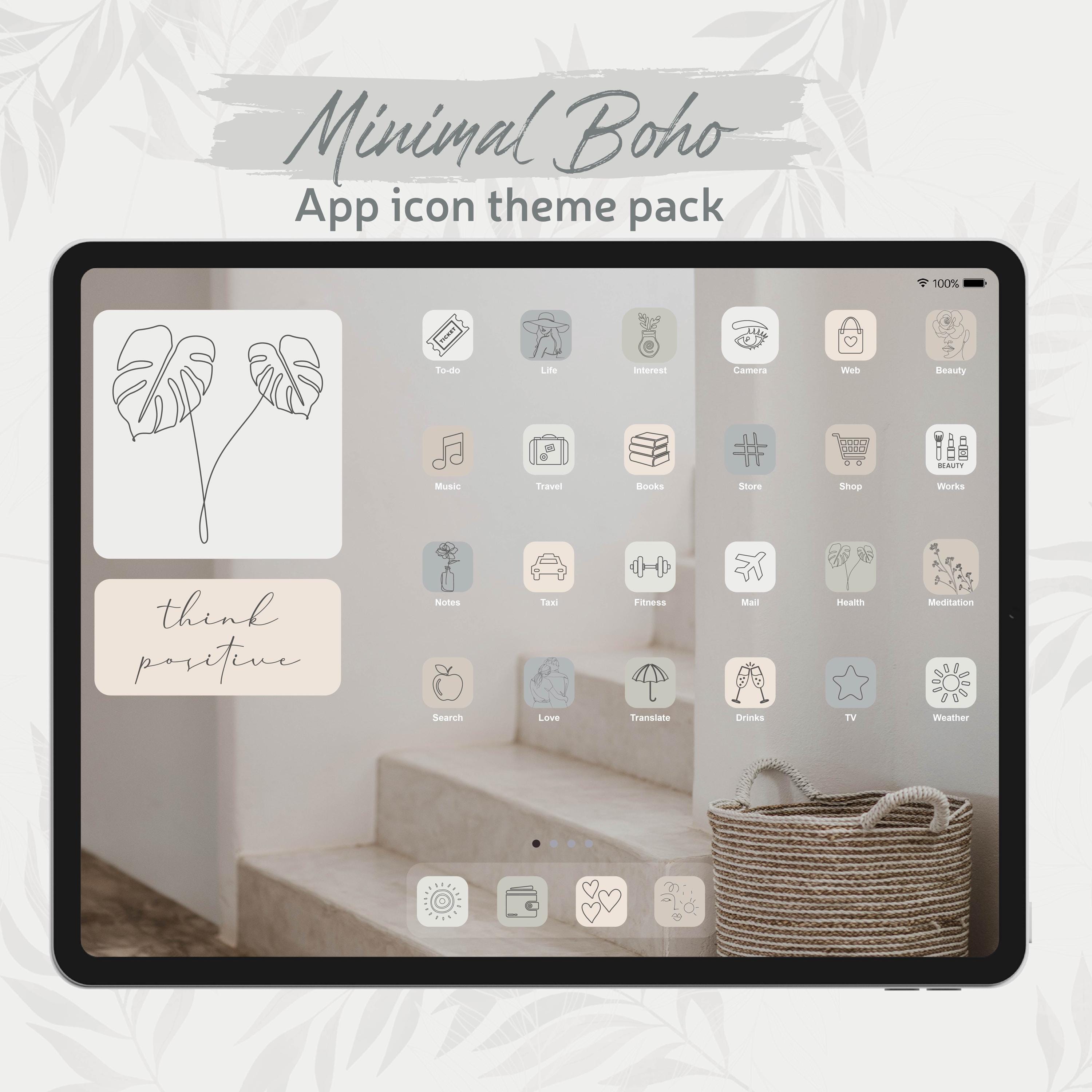 Minimal Boho App Icon Bundle, Pastel Phone Wallpapers Widget, Neutral ...