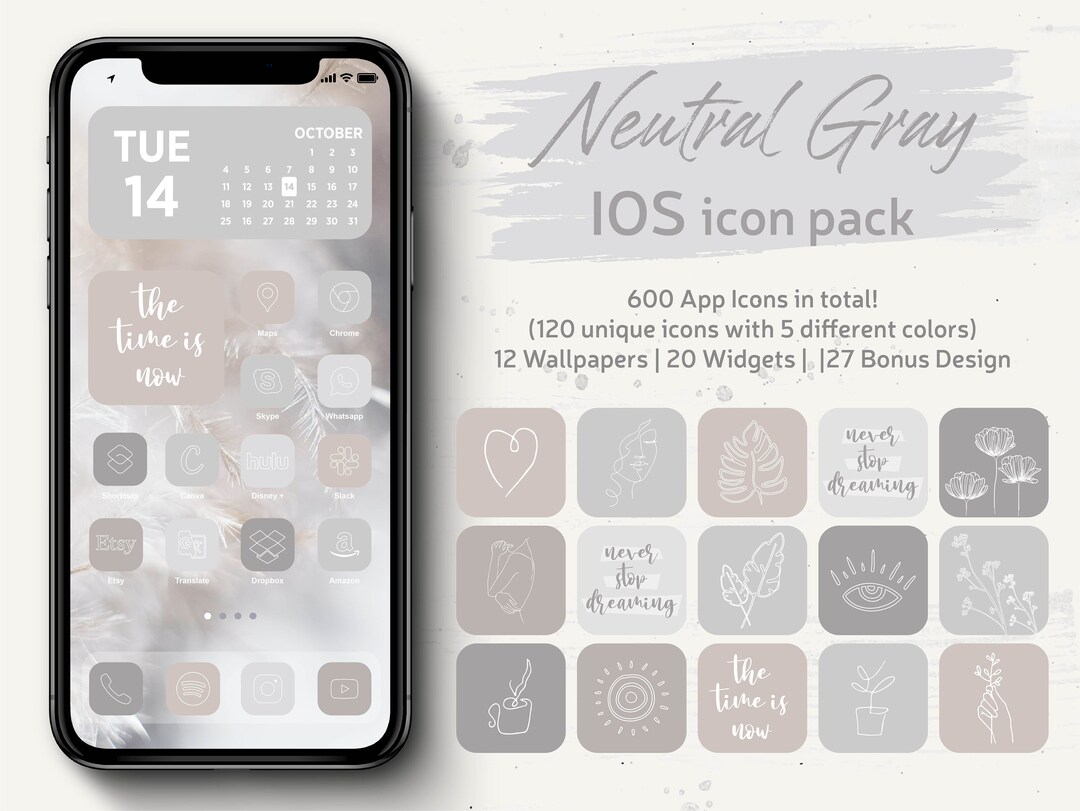 App Icons for Ios 16 iPhone Homescreen Theme Pack, Neutral Gray App ...