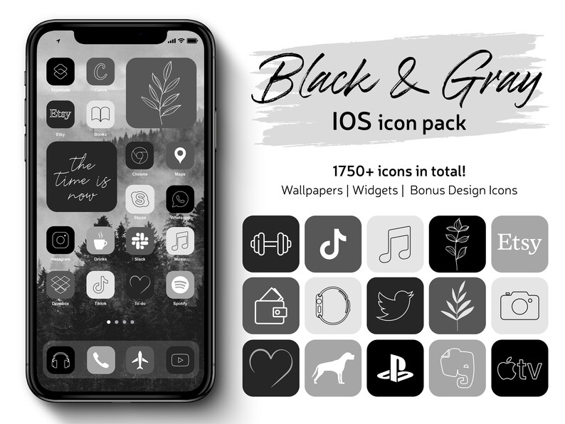 Black & Gray App Icon Pack for Iphone Minimalist Black Ios - Etsy