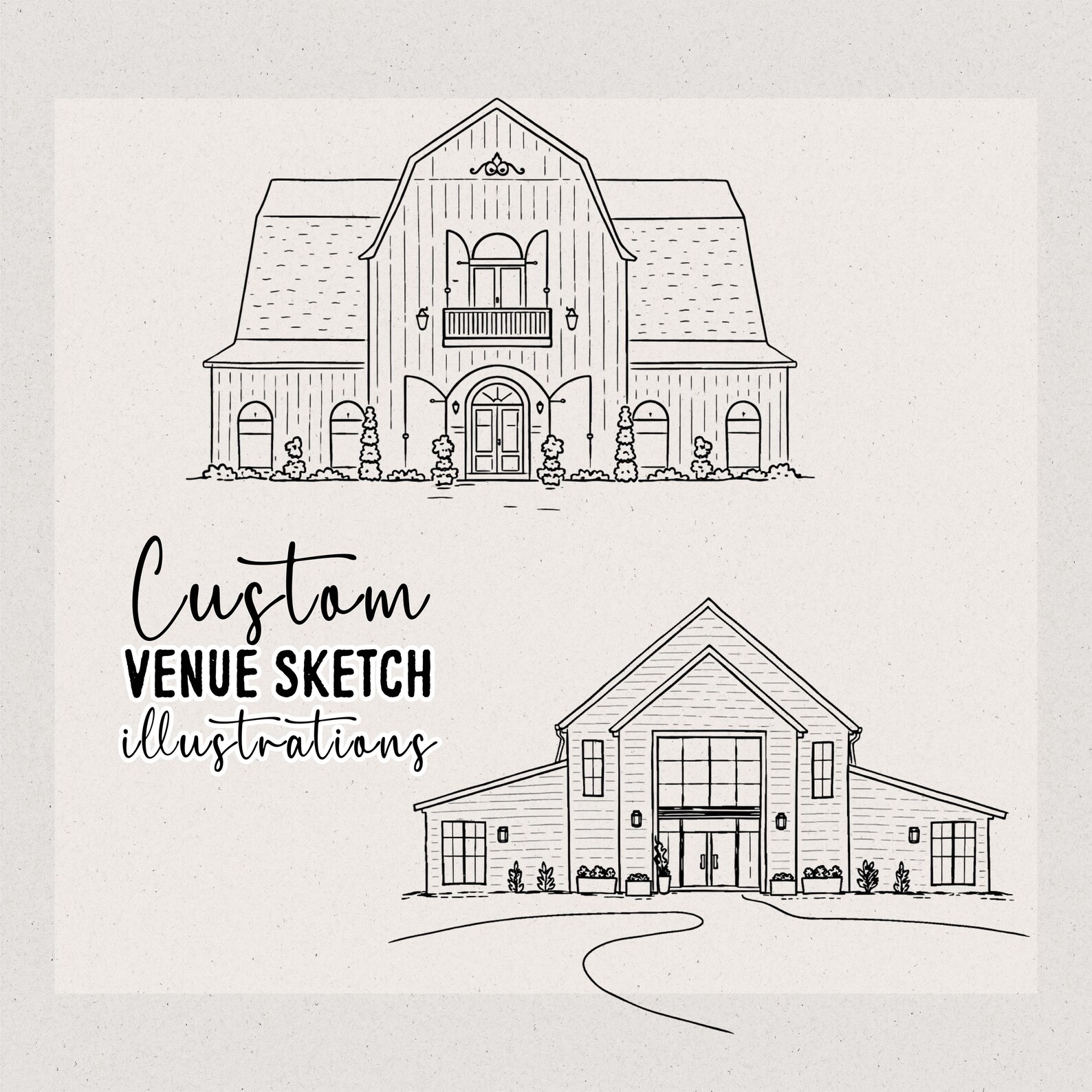 Hand Drawn Wedding Venue Illustration, Custom House Sketch ...