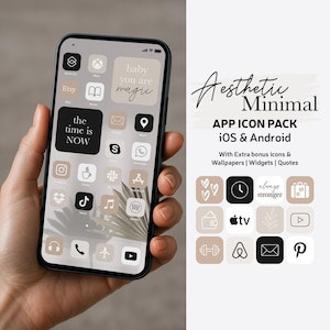 Aesthetic App Icon Pack, Boho Neutral Ios Icons Set, Modern Quotes ...