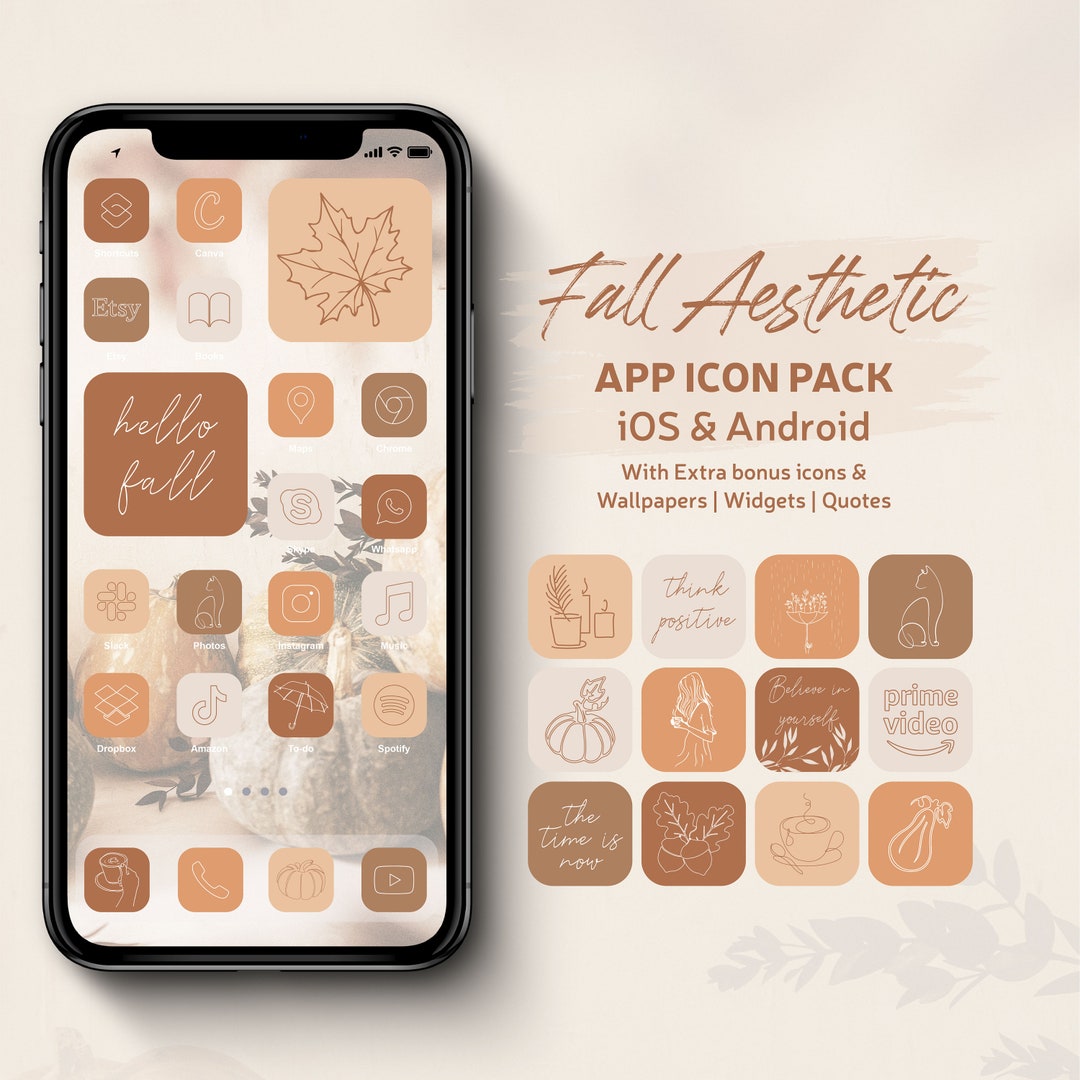 Fall Aesthetic App Icon Pack for Ios & Android, iPhone Ios Autumn Theme ...