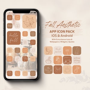 Fall Aesthetic App Icon Pack for Ios & Android, iPhone Ios Autumn Theme ...