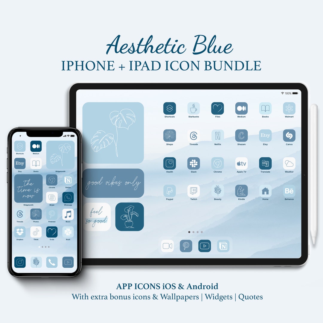 App Icon Blue Bundle for iPhone & iPad | Blue Icons and Widgets | White ...