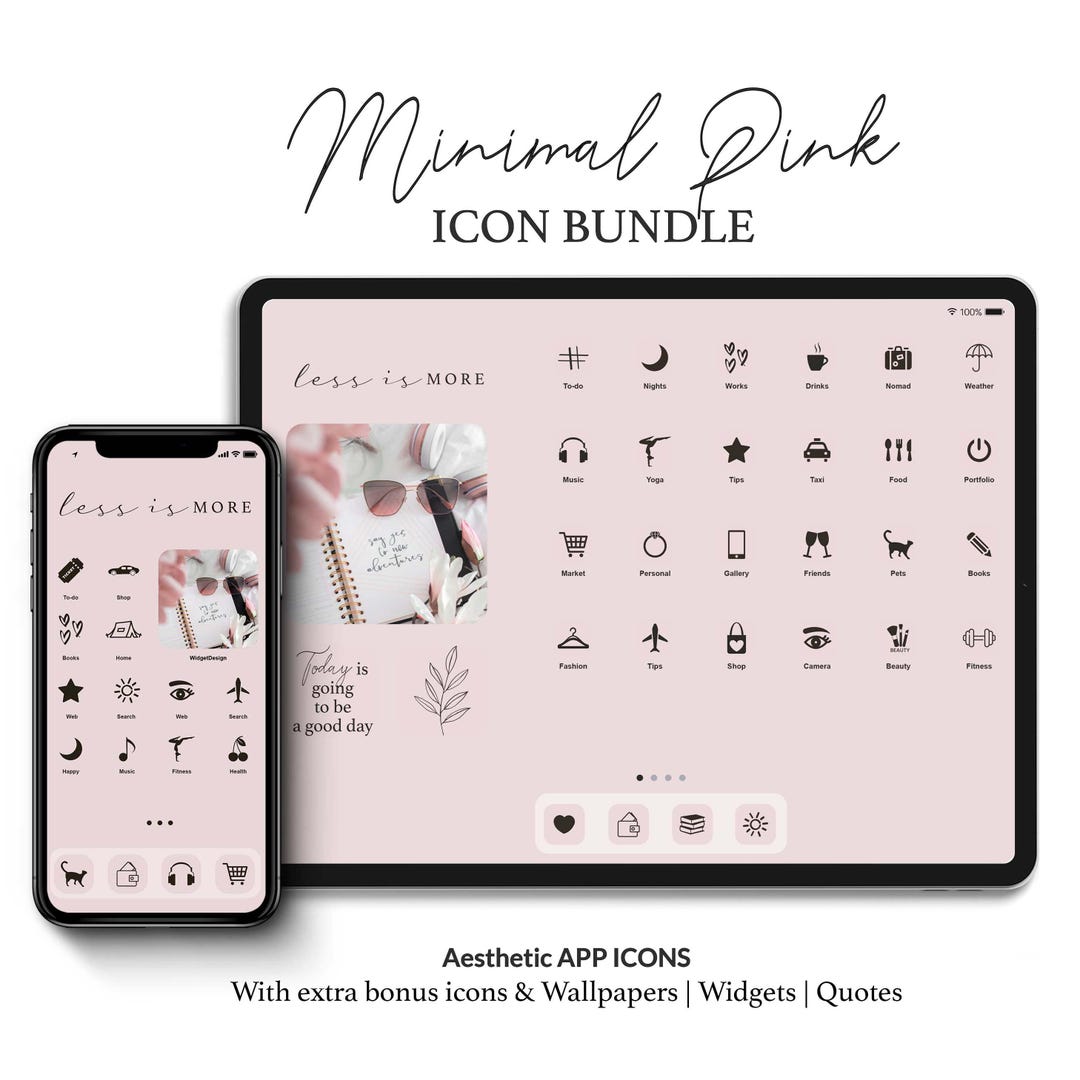 App Icon Pack Minimal Pink Theme | Aesthetic App Icons and Widgets ...