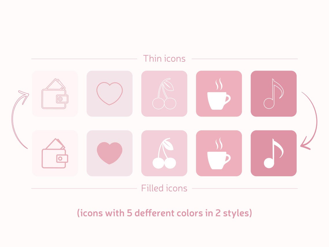 Pink Blush App Icon Pack | Blush Tones Filled and Thin Icons ...