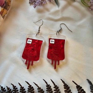 Blood Bags Acrylic Earrings, Halloween Earrings, Spooky Jewelry, Gothic ...
