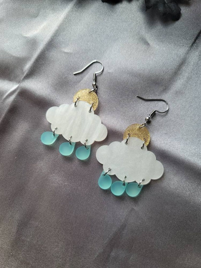 Rainy Day Clouds Acrylic Earrings Laser Cut Earrings - Etsy