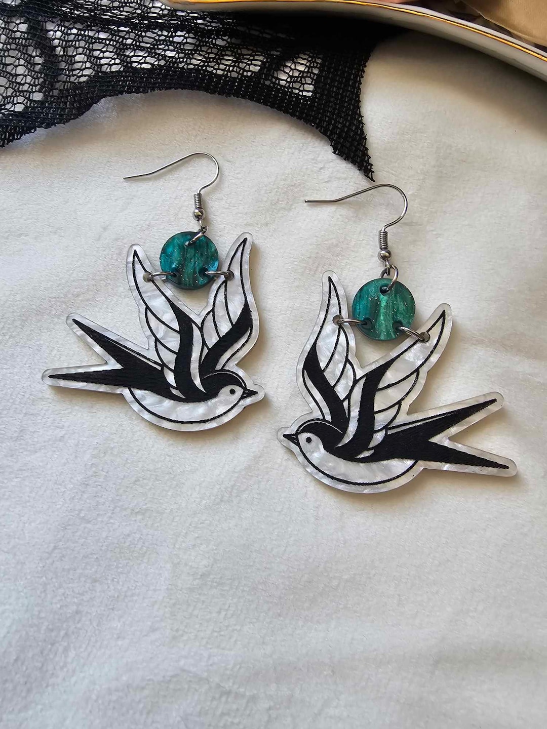 Traditional Swallow Acrylic Earrings, Laser Cut Earrings, Halloween ...