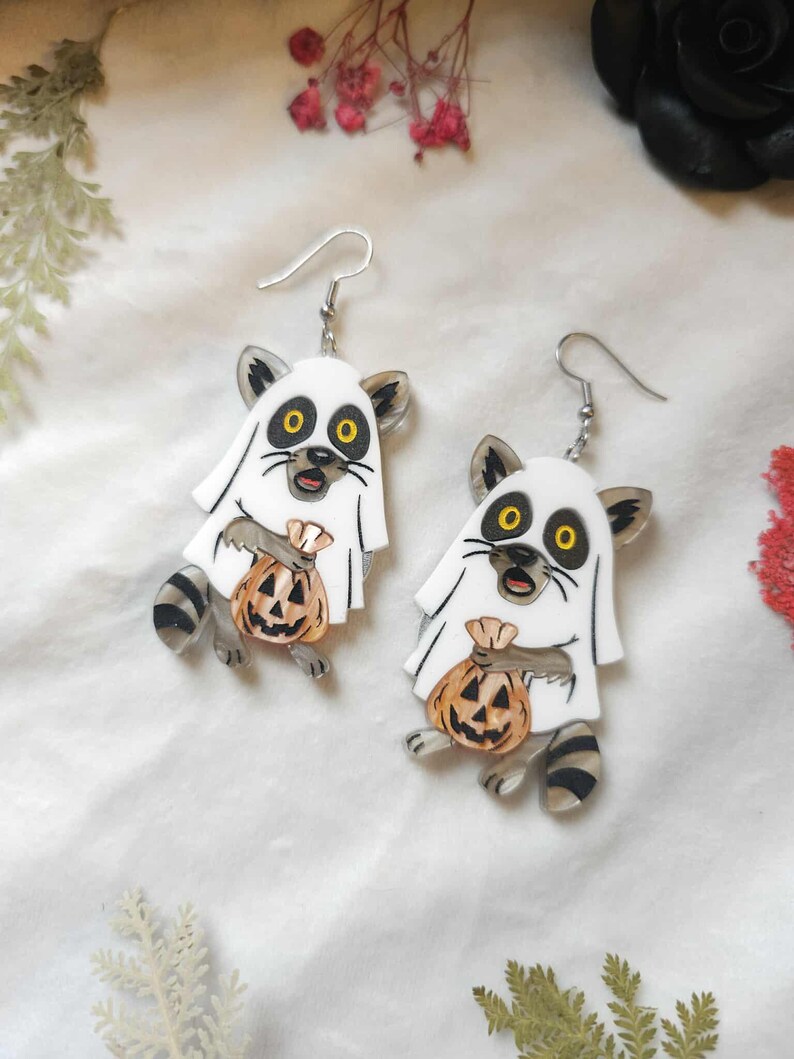 Sheet Ghost Raccoon Earrings, Halloween Earrings, Spooky Jewelry ...