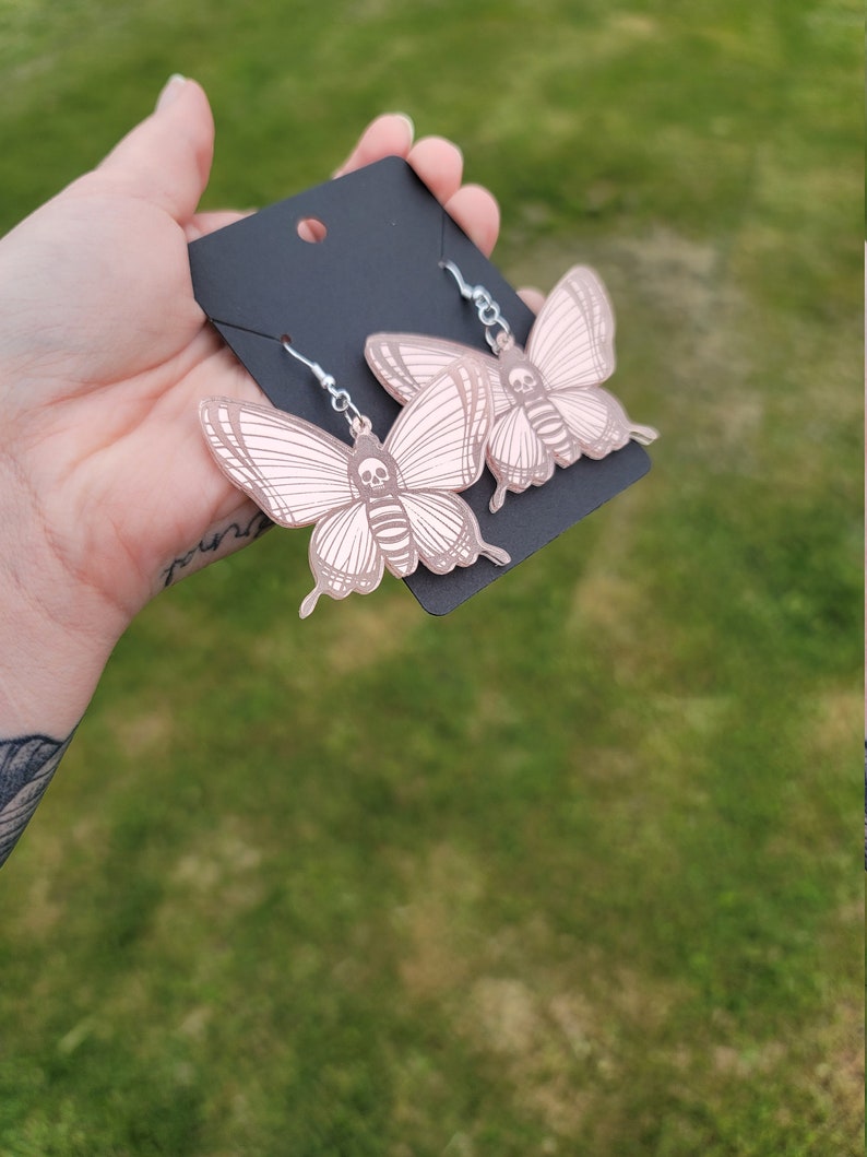 Rose Gold Deathhead Moth Laser Engraved Earrings Bug - Etsy