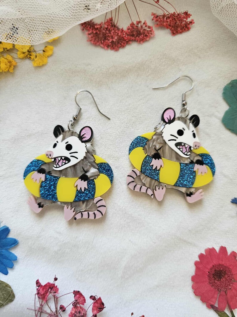 Feral Swimming Opossums Laser Cut Acrylic Earrings, Gothic Summer ...