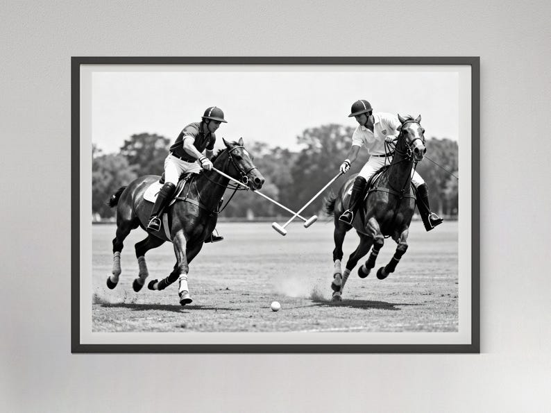 Vintage Men Playing Polo Poster: Black and White Printable Wall Art ...