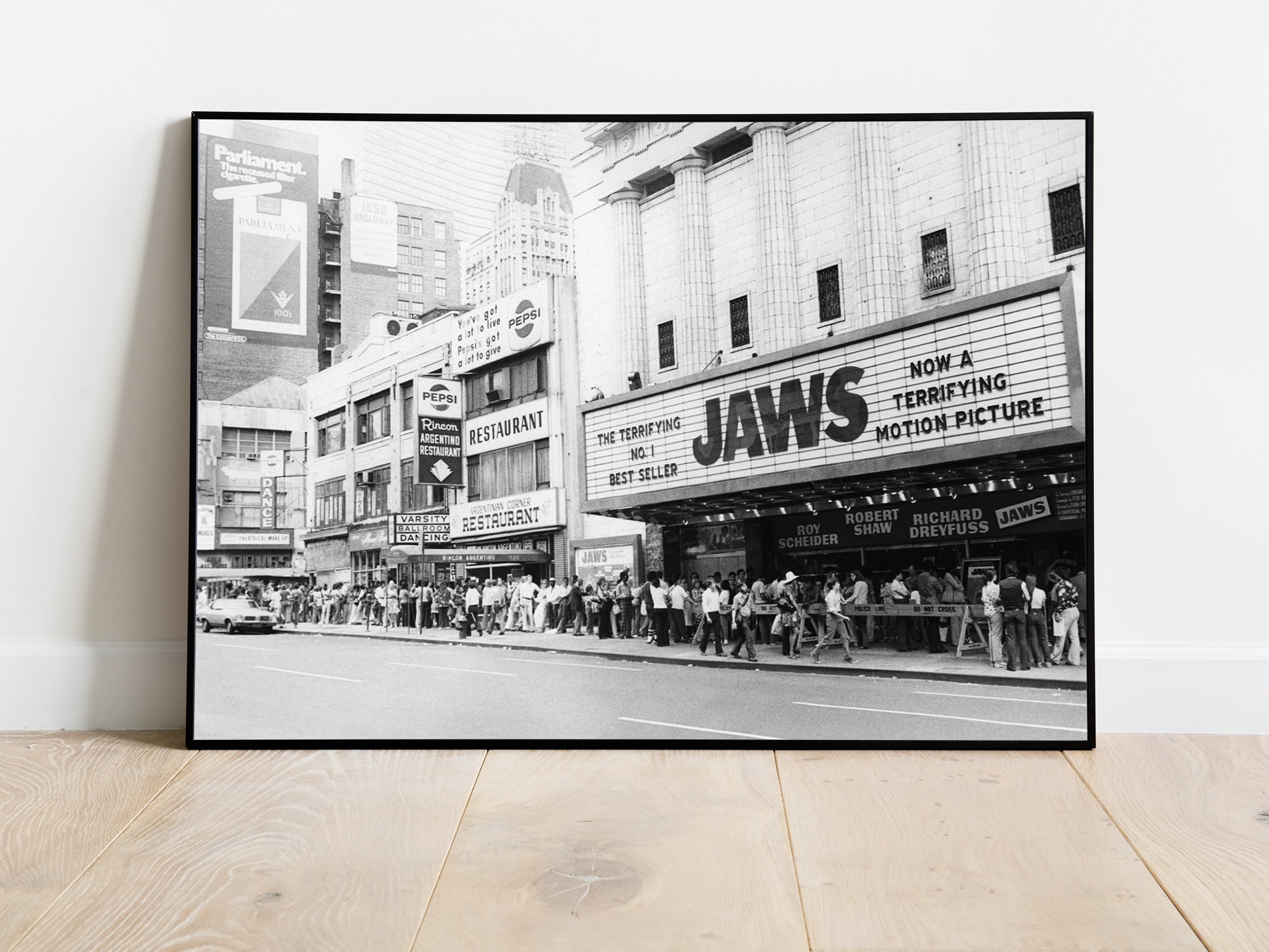 Jaws Opening Day in New York Print: Black and White Vintage Photo ...