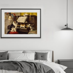 Cat Painting Watercolor Printable, Cat Wall Art, Vintage Cat Print, Cats on A Piano, Digital ...