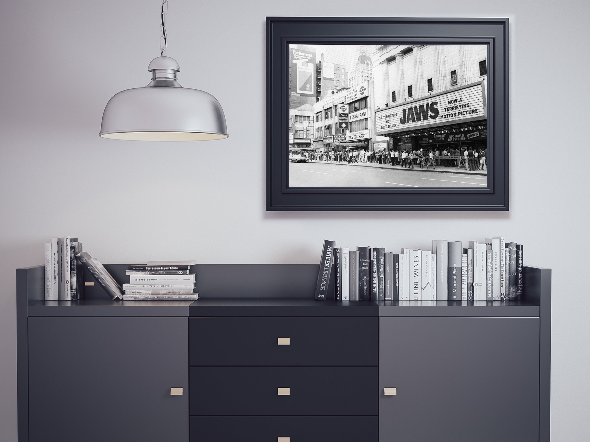 Jaws Opening Day in New York Print: Black and White Vintage Photo ...