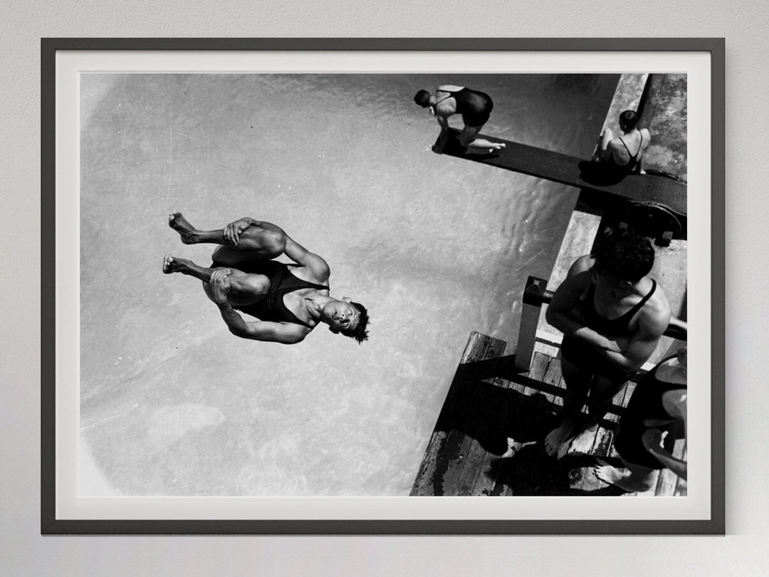 Man Diving in Swimming Pool Print, Black and White, Vintage Photography ...