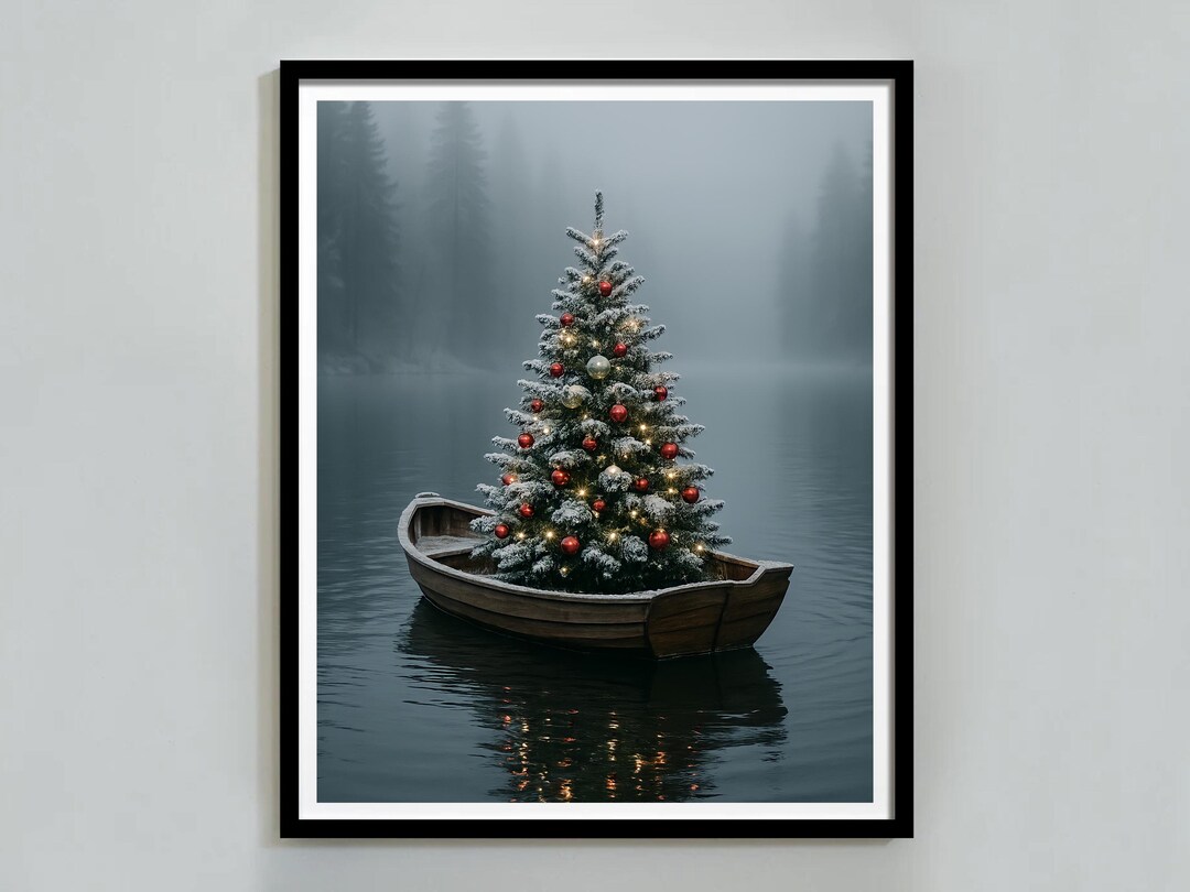 Misty Christmas Tree Poster, Vintage Printable Wall Art, Dark Academia ...