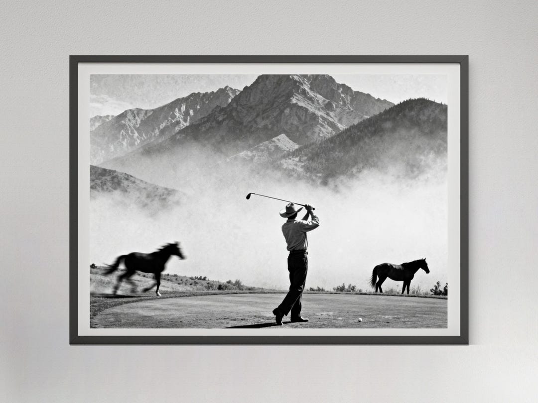 Vintage Cowboy Golf Poster: Black and White Printable Western Wall Art ...