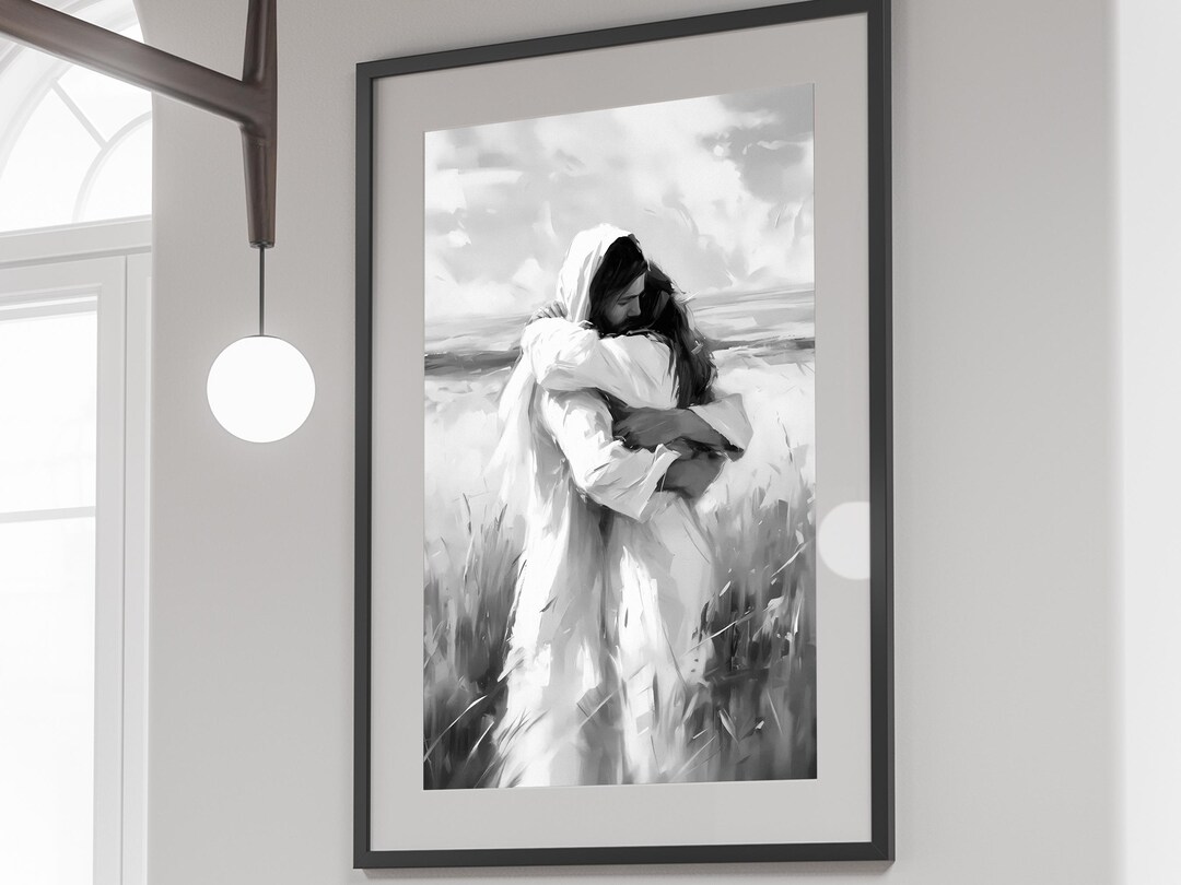 Jesus Christ Hugging a Woman Print, Black and White, Jesus Christ ...