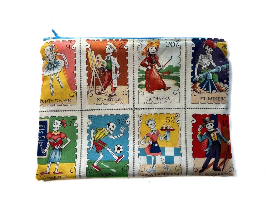 Spanish Loteria Skeleton Mexican Pouch - Dia De Los Muertos - Zipper ...