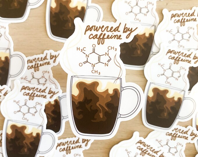 Powered by Caffeine Sticker | Cute Aesthetic Molecule Coffee Vinyl Die ...