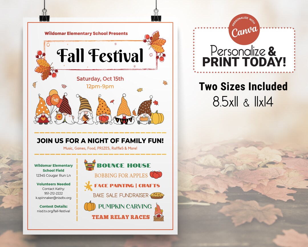 Fall Festival Flyer, Editable, 2 Sizes, Fall Harvest Poster; Church ...