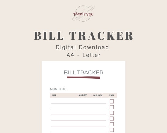 Monthly Bill Tracker Digital Download A4 Letter | Etsy